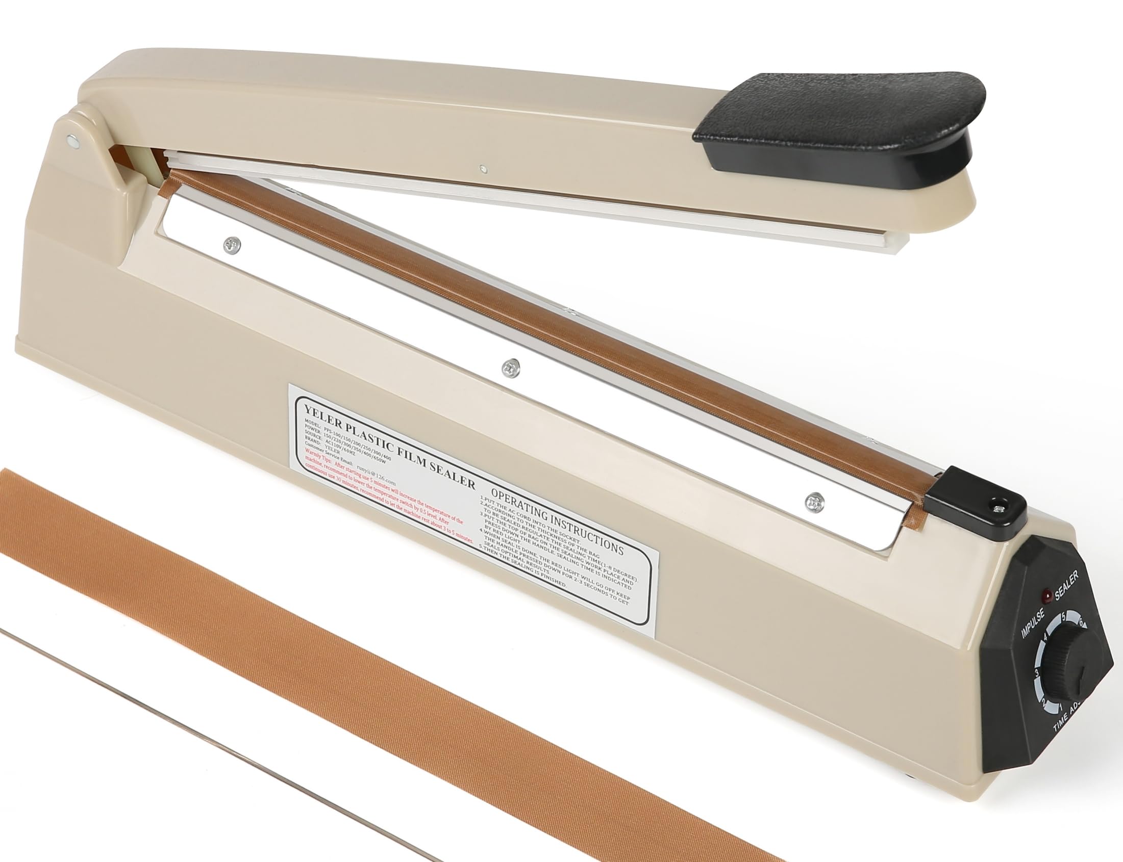 Yeler 12 Inch Impulse Heat Sealer Impulse Bag Sealer Manual Poly Bag Heat Sealer Machine for Plastic Bags PE PP Bags Extra Replace Element Grip (Beige)