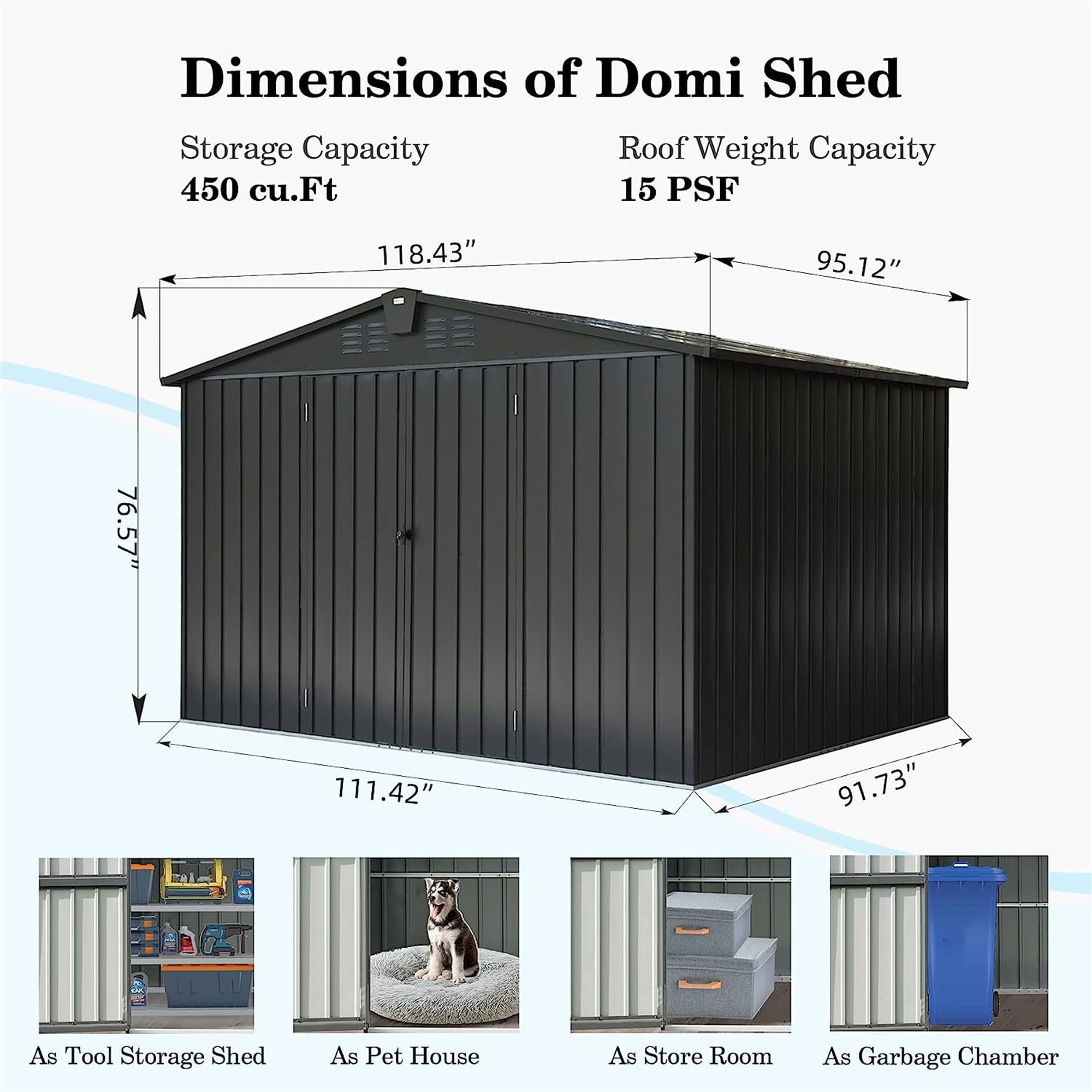 RITSU Outdoor Storage Shed, Outdoor Garden Shed for Bike, Trash Can, Machine, Galvanized Steel, Outdoor Shed with Lockable Door for Backyard, Patio, Lawn (10'x 8', Black)