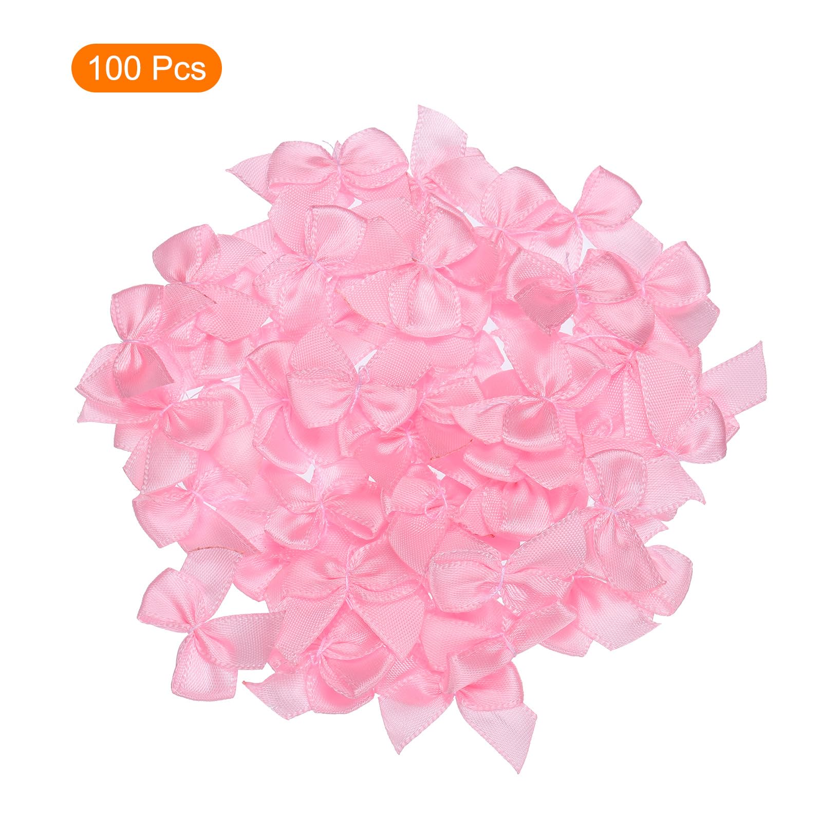 MECCANIXITY 100Pcs Mini Ribbon Bow 1" Mini Fabric Satin Ribbon Flower Bows for Craft DIY Sewing Wedding Birthday Party Pink