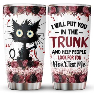 34hd cat gifts for christmas, crazy cat tumbler with lid 20 oz stainless steel, i will put you cat mug, horror drinking cup, cat gifts for cat lovers