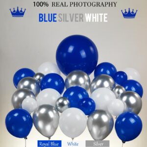 FROUFING Winter silver Royal blue and white balloon Garland Arch Kit 143Pcs balloons for Wedding prince Baby shower for Boy Men's 21st birthday decorations Graduation Ceremony supplies