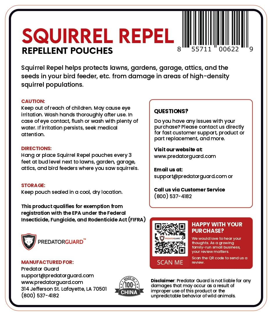 Predator Guard Repellent for Rodent Plant Pouches - Protect Gardens, Vehicles, and Homes from Rats, Squirrels, Possums, and Raccoons - Natural Ingredients - 10 Pack