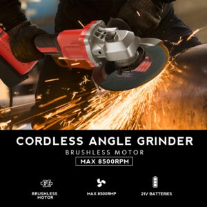 ALIENWORLD Cordless Angle Grinder with Brushless Motor,Adjustable 3-speed mode with 13000mAh Li-ion Battery&Charger,10Pcs Disc for Cutting and Grinding,2-Position Handle, Battery Grinder Tool set