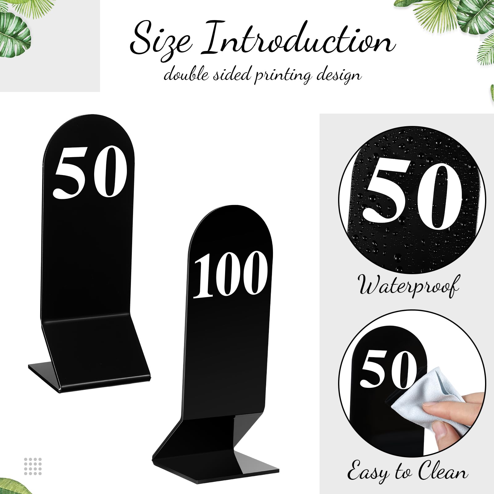 Geetery 100 Pcs Acrylic Table Numbers 1-100 Double Sided Table Number Cards Wedding Table Number Stands Restaurant Table Tent Table Number Signs for Party Banquets Supplies, 2.36 x 6.3 Inch (Black)