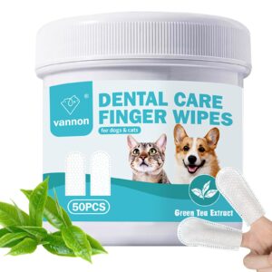 vannon pet dental care finger wipes, pet teeth cleaning wipes for cats and dogs, dog teeth wipes, freshen breath, reduce plaque & tartar, 50pcs