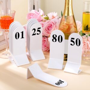 Geetery 100 Pcs Acrylic Table Numbers 1-100 Double Sided Table Number Cards Wedding Table Number Stands Restaurant Table Tent Table Number Signs for Party Banquets Supplies, 2.36 x 6.3 Inch (White)