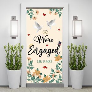 kimini-ki we're engaged door cover, engagement door banner, engagement party sign, bridal shower mr & mrs bride to be bachelorette wedding party banner decoration supplies