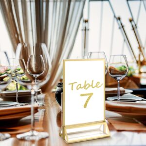 HAKZEON 8 PCS 5 x 7 Inch Acrylic Gold Sign Holder, Gold Acrylic Frames, Gold Acrylic Stands for Display Acrylic Gold Table Number Holders for Table Numbers, Pictures, Menu Display