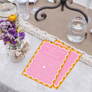 Tuyashua Pink Wavy Border Find The Guest Bingo Game for 30 Guests with Game Cards, Wavy Border Bridal Shower Game, Modern Bridal Shower Decorations, Wedding Shower or Bachelorette Party Supplies - 03