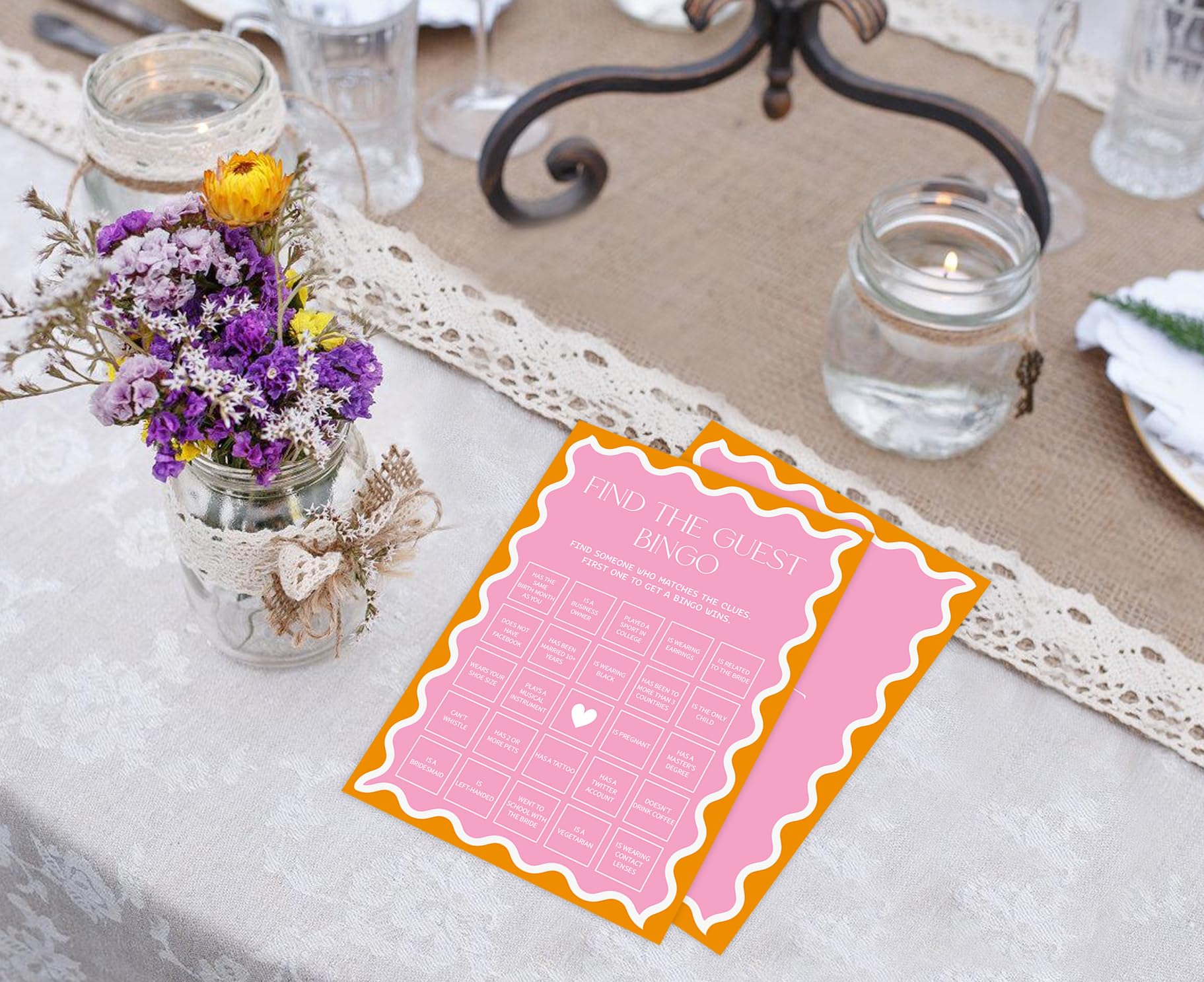 Tuyashua Pink Wavy Border Find The Guest Bingo Game for 30 Guests with Game Cards, Wavy Border Bridal Shower Game, Modern Bridal Shower Decorations, Wedding Shower or Bachelorette Party Supplies - 03