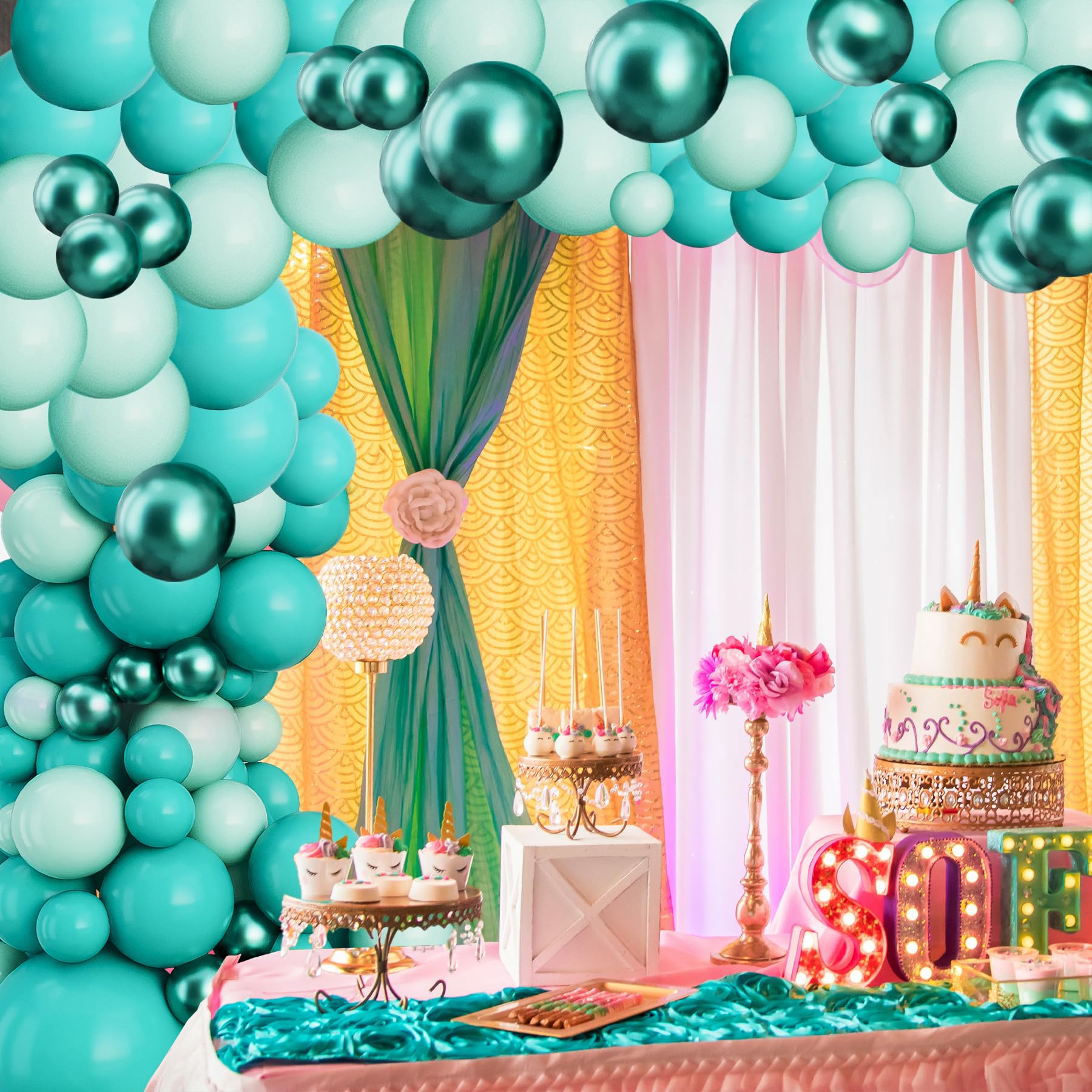 Teal Balloon Arch Garland Kit-Macaron Teal Balloon Latex Metallic Green Balloon 132Pcs for Baby Shower,Gender Reveal，Kids Birthday，Wedding,Graduation,New Years Decoration.