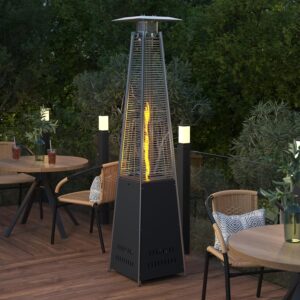 Flash Furniture Outdoor Patio Heater with Wheels - Black - 42,000 BTU - 7.5 Feet Tall - Stainless Steel - For Residential and Commercial Use