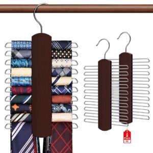 2 pack tie rack for closet, premium wooden necktie organizer storage tie/belt hanger, 360 degree swivel space saving ties holder for men hanging 40 ties, scarves red