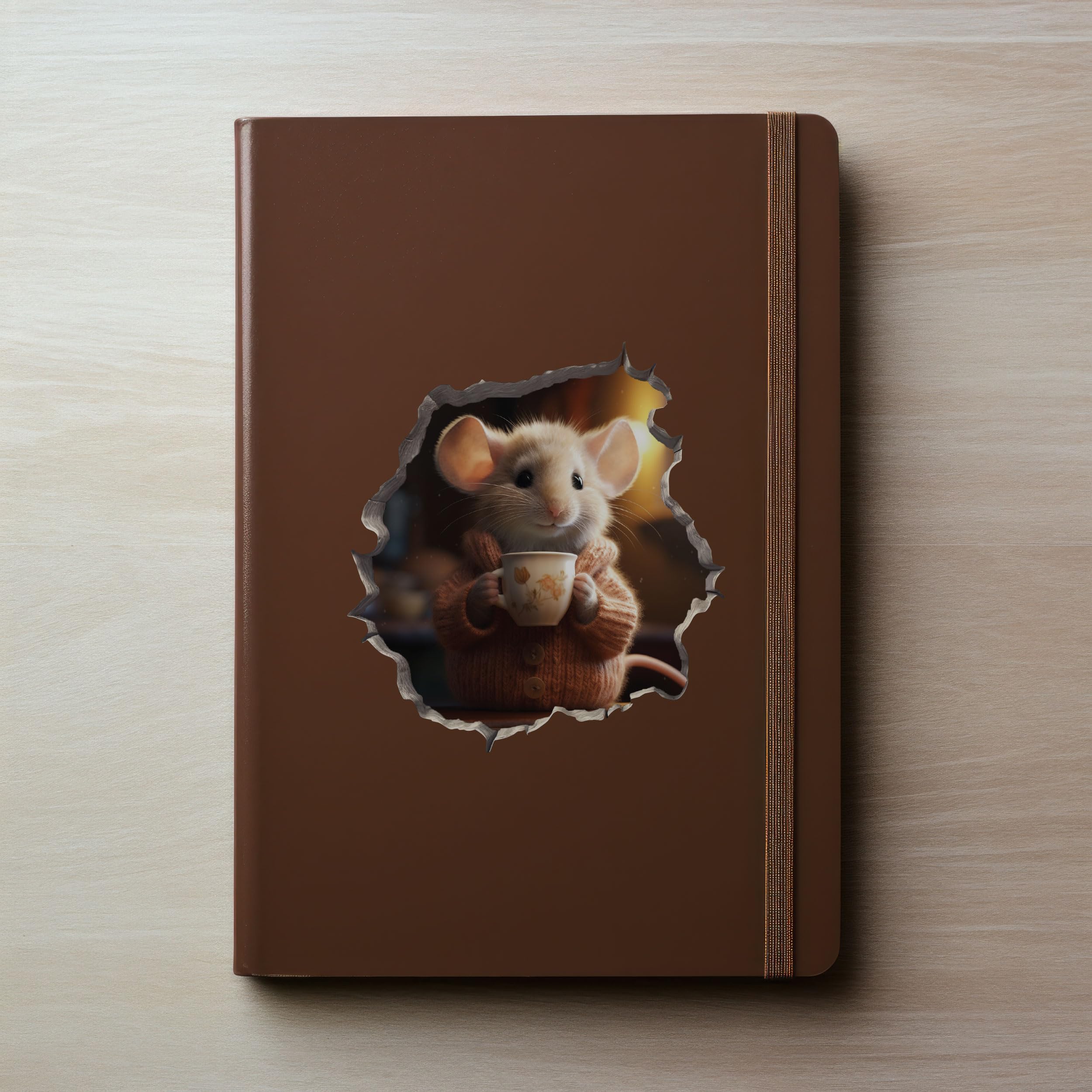 Coffee Lover Mouse Wall Hole Decal - Mouse Wall Sticker with 3D Effect