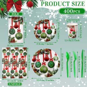 Suttmin 400 Pcs Red Green Balls Plates and Napkins for 50 Guests Bridal Shower Party Decorations Disposable Dinnerware Set Disposable Plates Napkins Cups Set for Summer Christmas Party Supplies