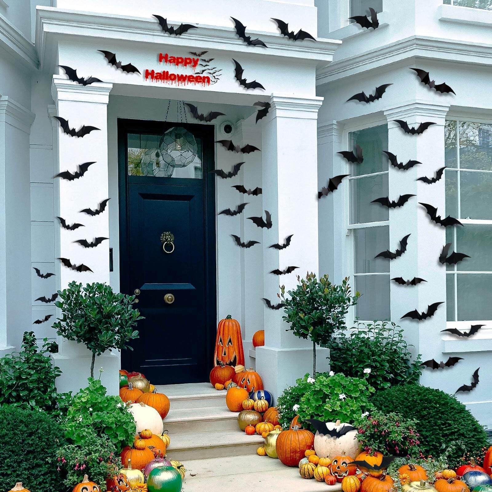 Halloween Bats Wall Decor, 80 Pcs 3D Plastic Bats Decorations Party Supplies Reusable DIY Decorative PVC Black Scary Large Bat Stickers Indoor Outdoor Gothic Decals for Window Office Kitchen Bathroom