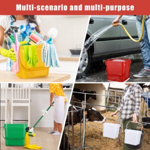 Mifoci 4 Pcs Plastic Bucket 5 Quart Square Cleaning Bucket Utility Small Pail with Handle for House Cleaning Storage Livestock Feeding Car Washing (Red,Yellow,White,Green)