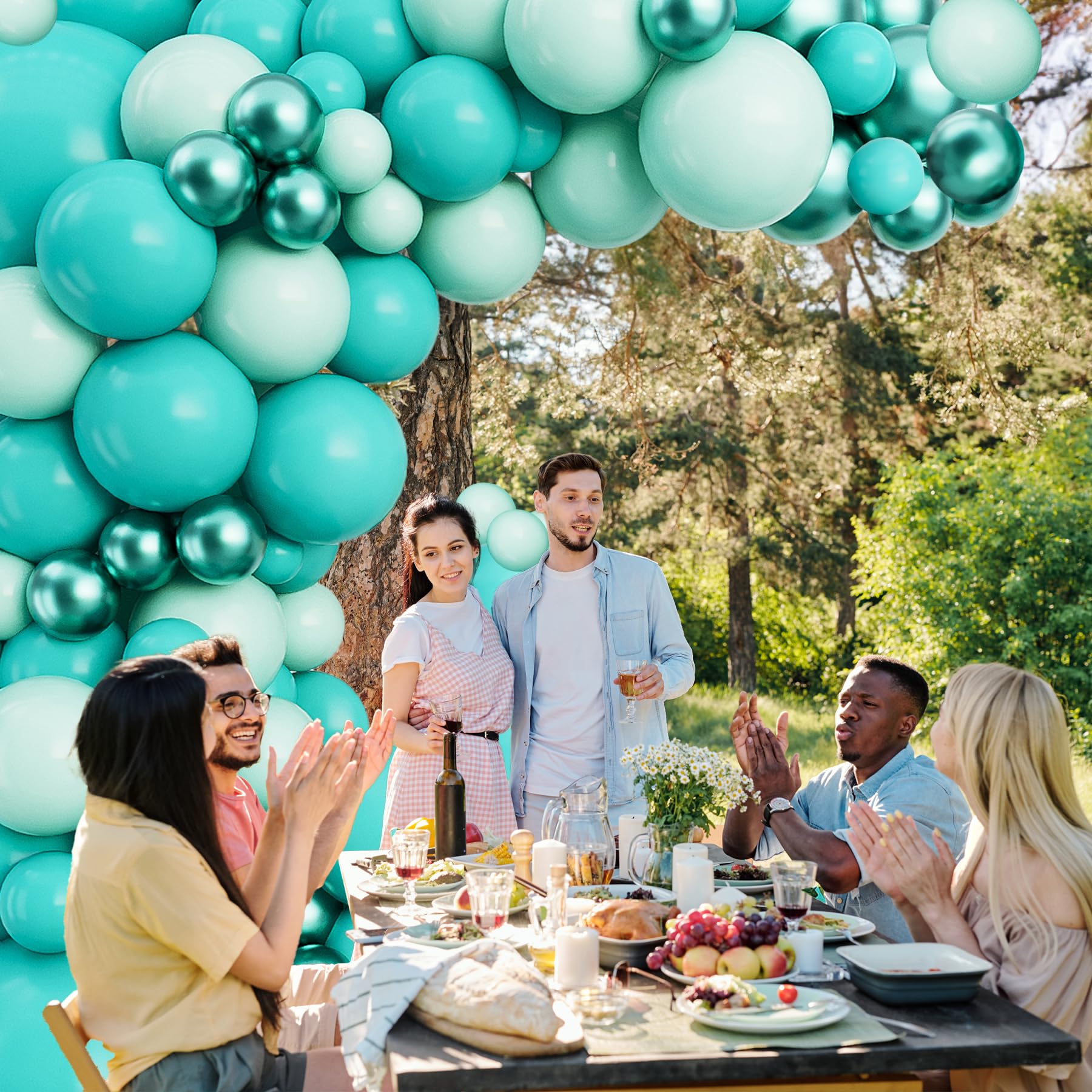 Teal Balloon Arch Garland Kit-Macaron Teal Balloon Latex Metallic Green Balloon 132Pcs for Baby Shower,Gender Reveal，Kids Birthday，Wedding,Graduation,New Years Decoration.