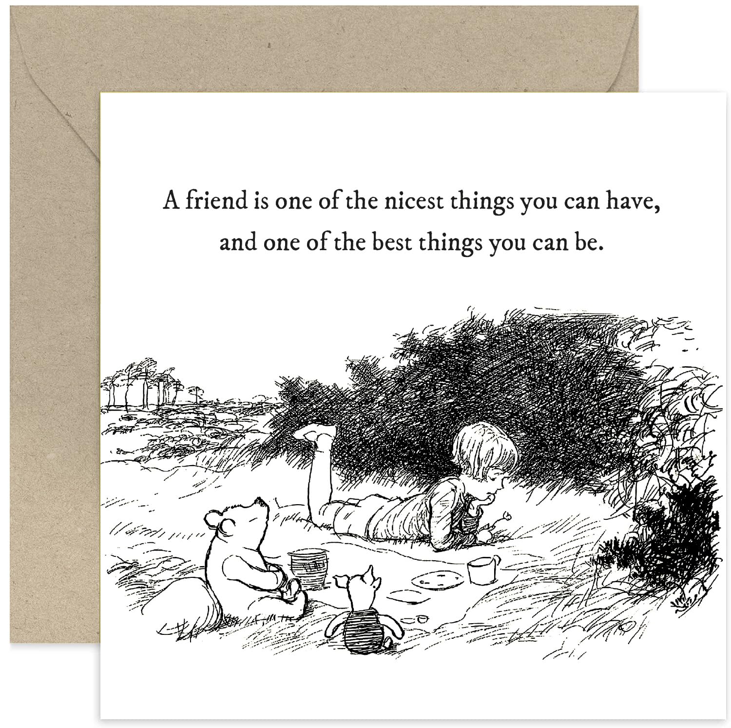 Old English Co. Winnie The Pooh Birthday Card for Friend - Friend Nicest Thing Quote from Winnie The Pooh and Piglet for Sister, Cousin, BFF - Thinking of You Sympathy Card | Blank Inside Envelope