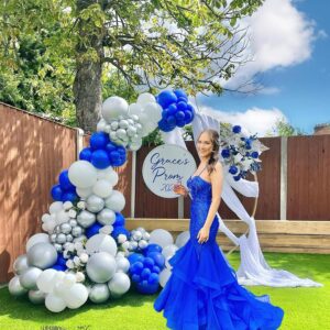 FROUFING Winter silver Royal blue and white balloon Garland Arch Kit 143Pcs balloons for Wedding prince Baby shower for Boy Men's 21st birthday decorations Graduation Ceremony supplies