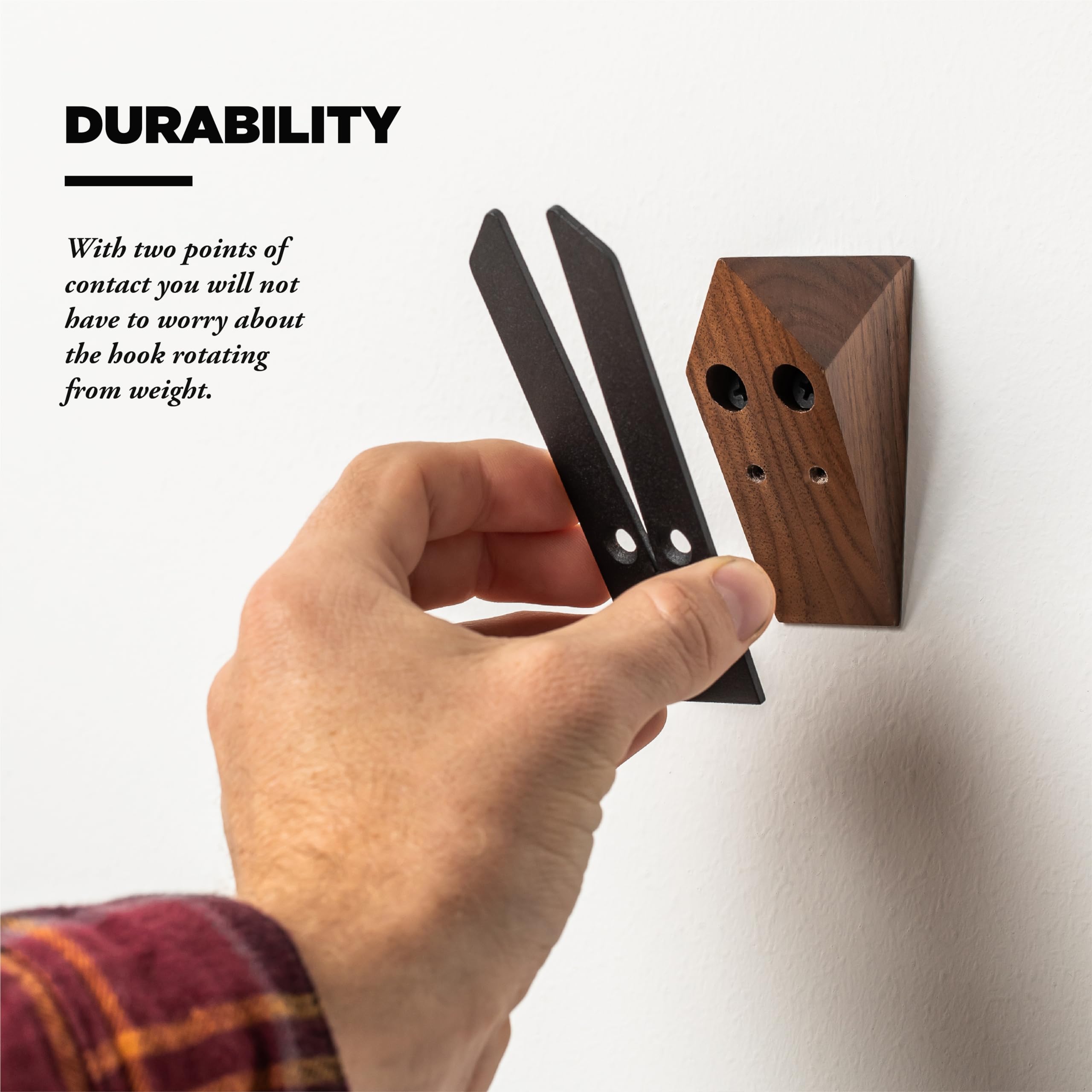 Wooden Wall Hat Hooks - Set of 2 - Heavy Duty Backpack Hanger - American Walnut Wood Decorative Coat Hooks Wall Mount