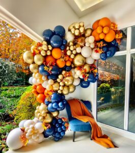 fall balloon garland kit 140pcs double stuffed burnt orange cream peach gold navy blue balloons for autumn boho baby shower bridal shower fall in love engagement party decorations