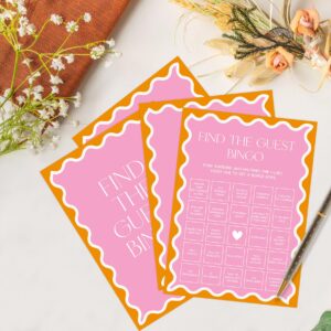 Tuyashua Pink Wavy Border Find The Guest Bingo Game for 30 Guests with Game Cards, Wavy Border Bridal Shower Game, Modern Bridal Shower Decorations, Wedding Shower or Bachelorette Party Supplies - 03