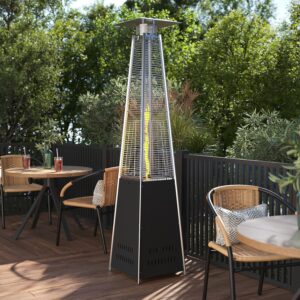 Flash Furniture Outdoor Patio Heater with Wheels - Black - 42,000 BTU - 7.5 Feet Tall - Stainless Steel - For Residential and Commercial Use