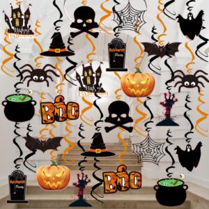 halloween hanging swirl decorations - 36 pcs hanging halloween spooky ceiling decor with ghost pumpkin skull for home indoor outdoor party office halloween party decor supplies