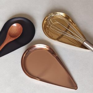 Stainless Steel Spoon Rest for Stove Top, Cute Spoon Rest for Kitchen Counter, Cooking Spoon Holder for Kitchen Counter, Utensil Rest for Spoon Spatula Ladle or Tong, 1 PCS (Raindrop, Rose Gold)