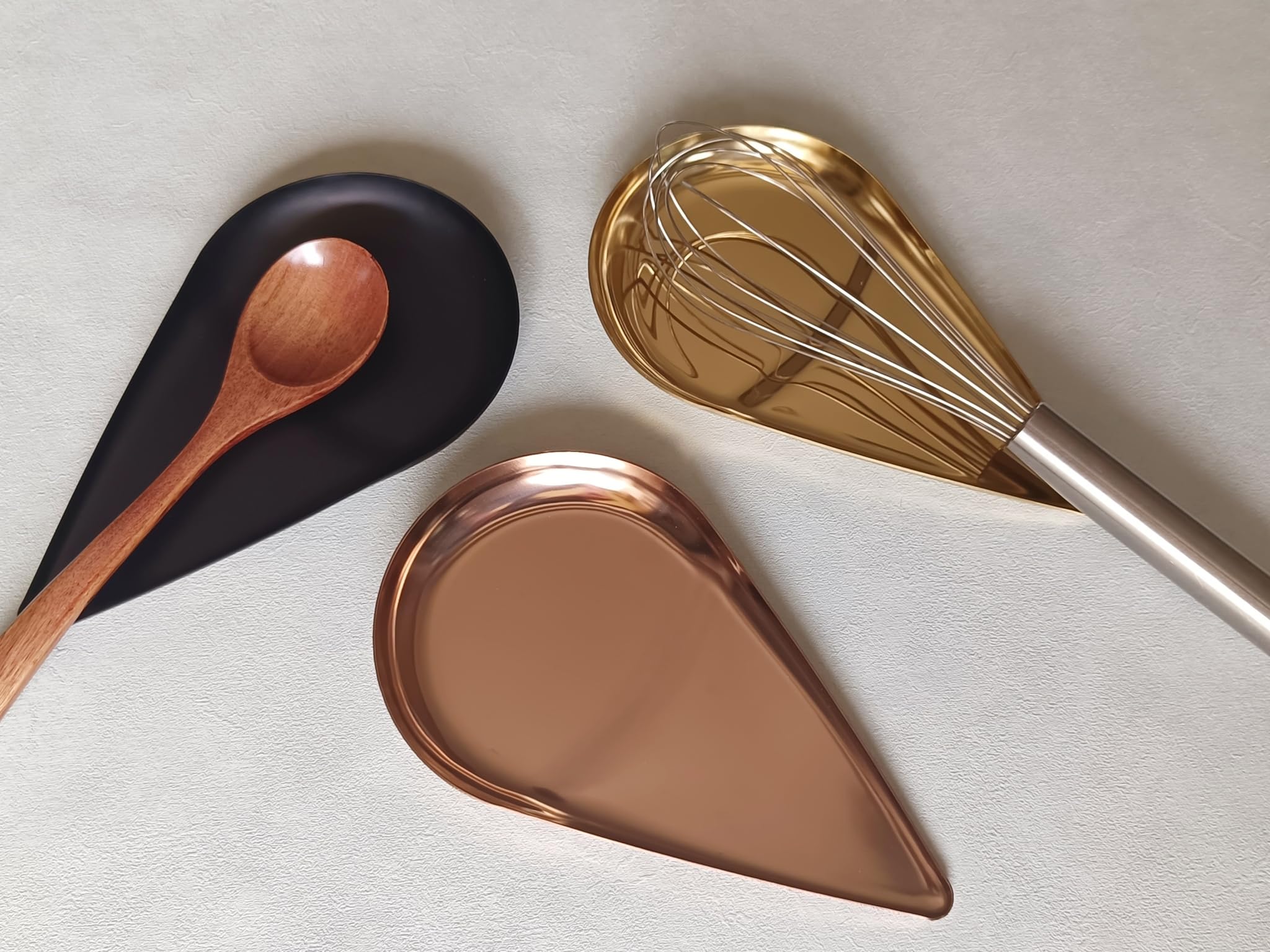 Stainless Steel Spoon Rest for Stove Top, Cute Spoon Rest for Kitchen Counter, Cooking Spoon Holder for Kitchen Counter, Utensil Rest for Spoon Spatula Ladle or Tong, 1 PCS (Raindrop, Rose Gold)