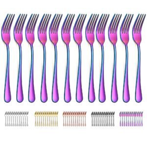 evanda rainbow dinner fork 12 pieces, rainbow titanium plating stainless steel 8.07inch forks, cake forks, table forks,dessert forks, easy to clean, dishwasher safe