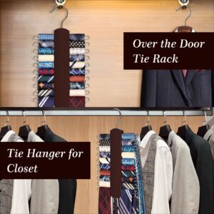 2 Pack Tie Rack for Closet, Premium Wooden Necktie Organizer Storage Tie/Belt Hanger, 360 Degree Swivel Space Saving Ties Holder for Men Hanging 40 Ties, Scarves Red