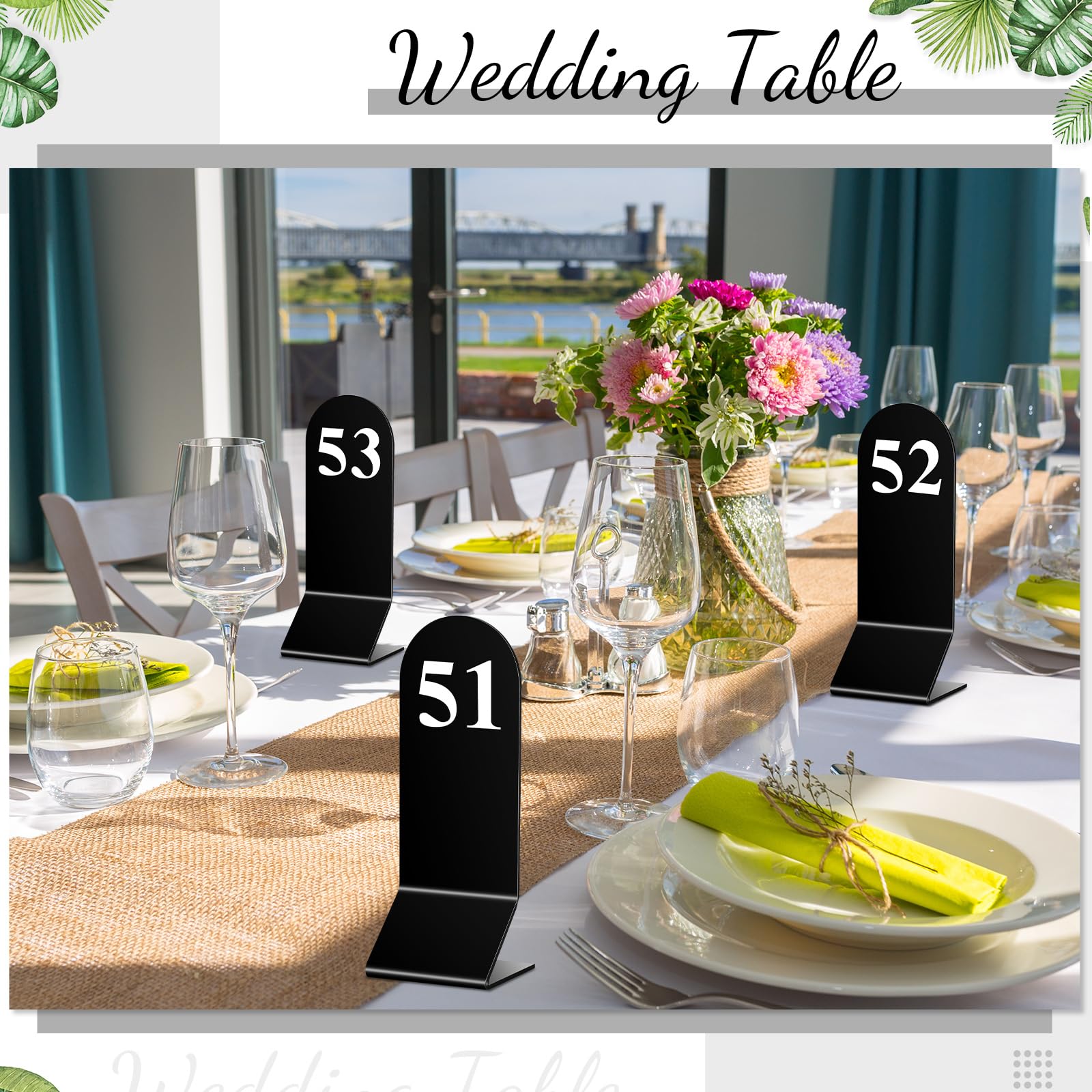 Geetery 100 Pcs Acrylic Table Numbers 1-100 Double Sided Table Number Cards Wedding Table Number Stands Restaurant Table Tent Table Number Signs for Party Banquets Supplies, 2.36 x 6.3 Inch (Black)