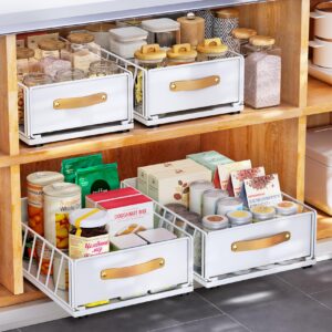 pull out cabinet organizer fixed with adhesive nano film,heavy duty slide out pantry shelves drawer storage,sliding mesh cabinet basket with handle for kitchen, bathroom,home, 11.8w"x 15.7d"x6.2"h