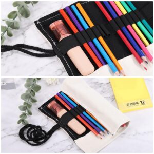 PATIKIL Handmade 72 Slots Roll Up Pencil Case, 2 Pack Canvas Pencil Wrap Pouch Pen Holder Organizer for Artist Drawing Coloring Sketching, Black