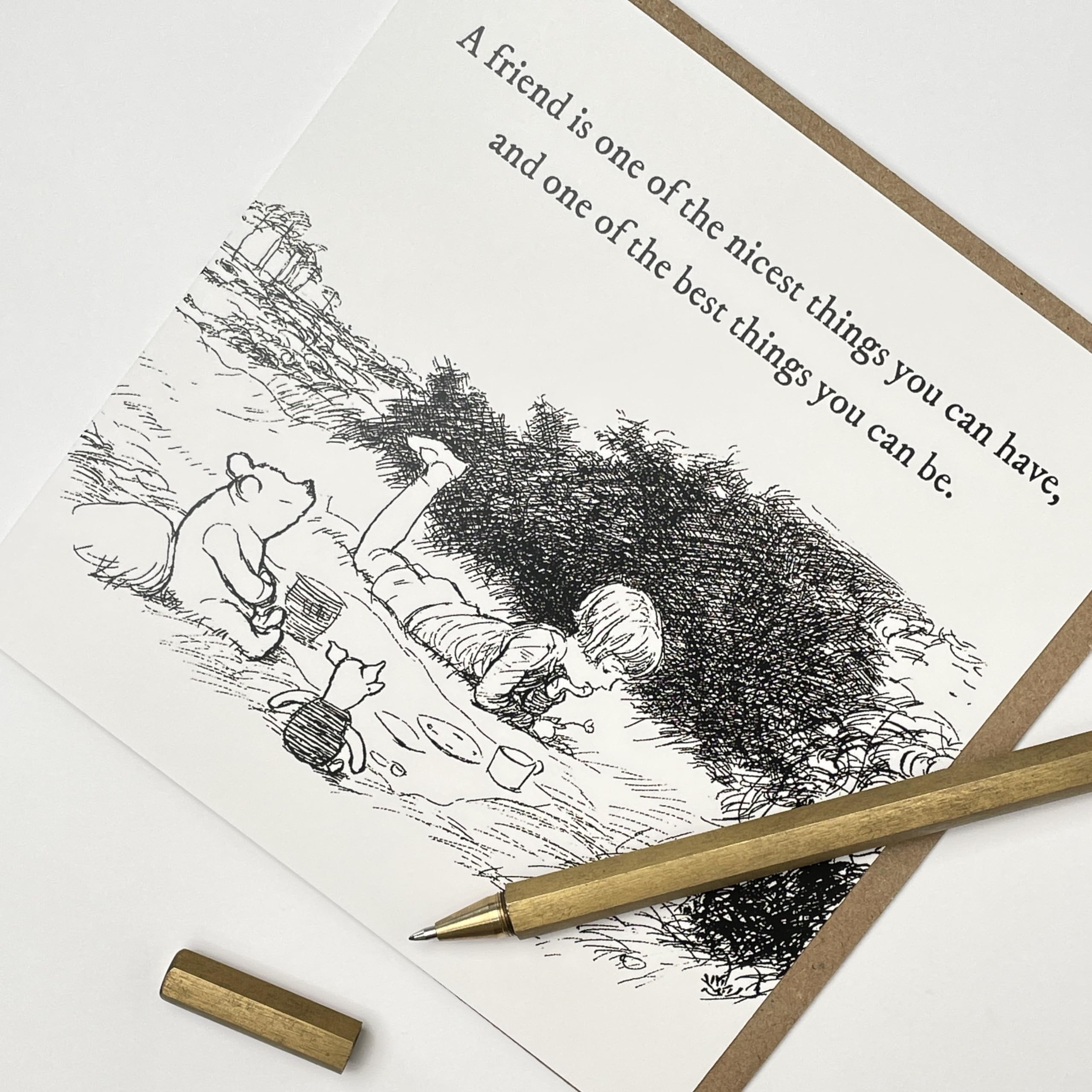 Old English Co. Winnie The Pooh Birthday Card for Friend - Friend Nicest Thing Quote from Winnie The Pooh and Piglet for Sister, Cousin, BFF - Thinking of You Sympathy Card | Blank Inside Envelope