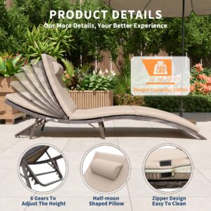 ALAULM Pool Lounge Chairs Outdoor Adjustable Chaise Lounge Chairs w/Sponge Cushion,2 Foldable & Portable Chairs and 1 Table for Poolside Patio Courtyard Seaside,Sand