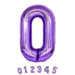 Purple Number Balloons, 40 Inch Foil Large Balloons, Helium Self Inflating Number Balloon for Girls Women 10th 20th Birthday Party Bridal Shower Anniversary Ceremony Party Decoration Supplies