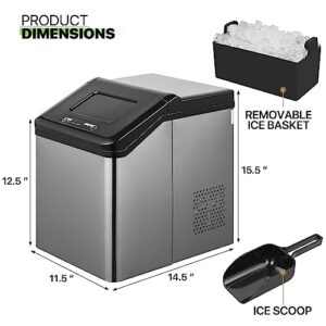 Magshion Dual-Size Countertop Ice Machine, Portable Self-Cleaning Ice Maker Machine, Creates 32 Square Cubes in 20 Mins, Makes up to 33 lb. in 24 Hours, Stainless-Steel