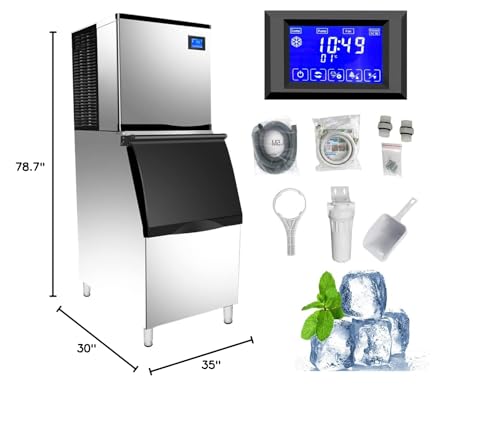 CMICE Commercial Ice Machine, 1000 Lbs/24H Industrial Ice Maker Machine with 640 Lbs Ice Storage, Vertical Ice Maker Machine