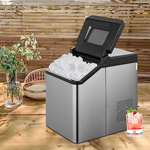 Magshion Dual-Size Countertop Ice Machine, Portable Self-Cleaning Ice Maker Machine, Creates 32 Square Cubes in 20 Mins, Makes up to 33 lb. in 24 Hours, Stainless-Steel