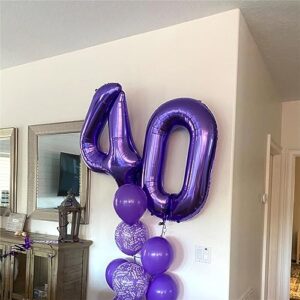 Purple Number Balloons, 40 Inch Foil Large Balloons, Helium Self Inflating Number Balloon for Girls Women 10th 20th Birthday Party Bridal Shower Anniversary Ceremony Party Decoration Supplies