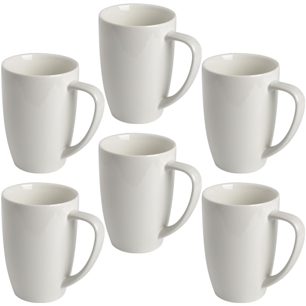 homEdge Porcelain Mug Set, 16 Ounces Cup for Tea, Latte, Mocha, Hot Chocolate, Set of 6, White