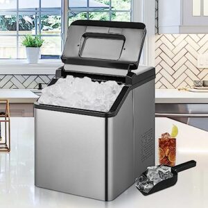 Magshion Dual-Size Countertop Ice Machine, Portable Self-Cleaning Ice Maker Machine, Creates 32 Square Cubes in 20 Mins, Makes up to 33 lb. in 24 Hours, Stainless-Steel