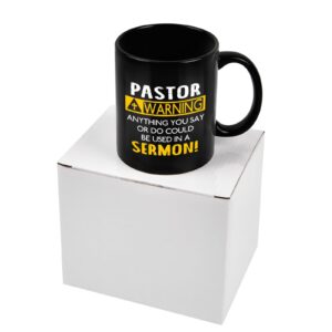 YHRJWN - Pastor Appreciation Gifts, Pastor Warning Coffee Mug, Pastor Appreciation Religious Gifts for Men Friends Coworker, Unique Pastor Christian Gifts for Birthday Christmas, 11 Oz Black