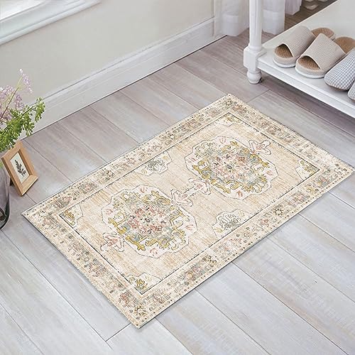 Corismatte Washable Bohemian Doormat, Non-Slip Small Rug for Entrance, Multi/Brown 2’x3’