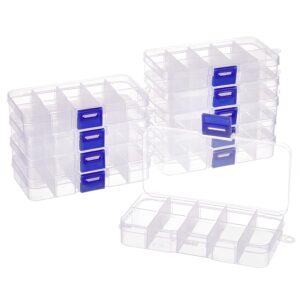 nbeads 10 pcs 10 grids plastic organizer box, clear plastic jewelry dividers box organizer mini tackle boxes jewelry storage container for beads small items findings storage, 5.04×2.7×0.87"