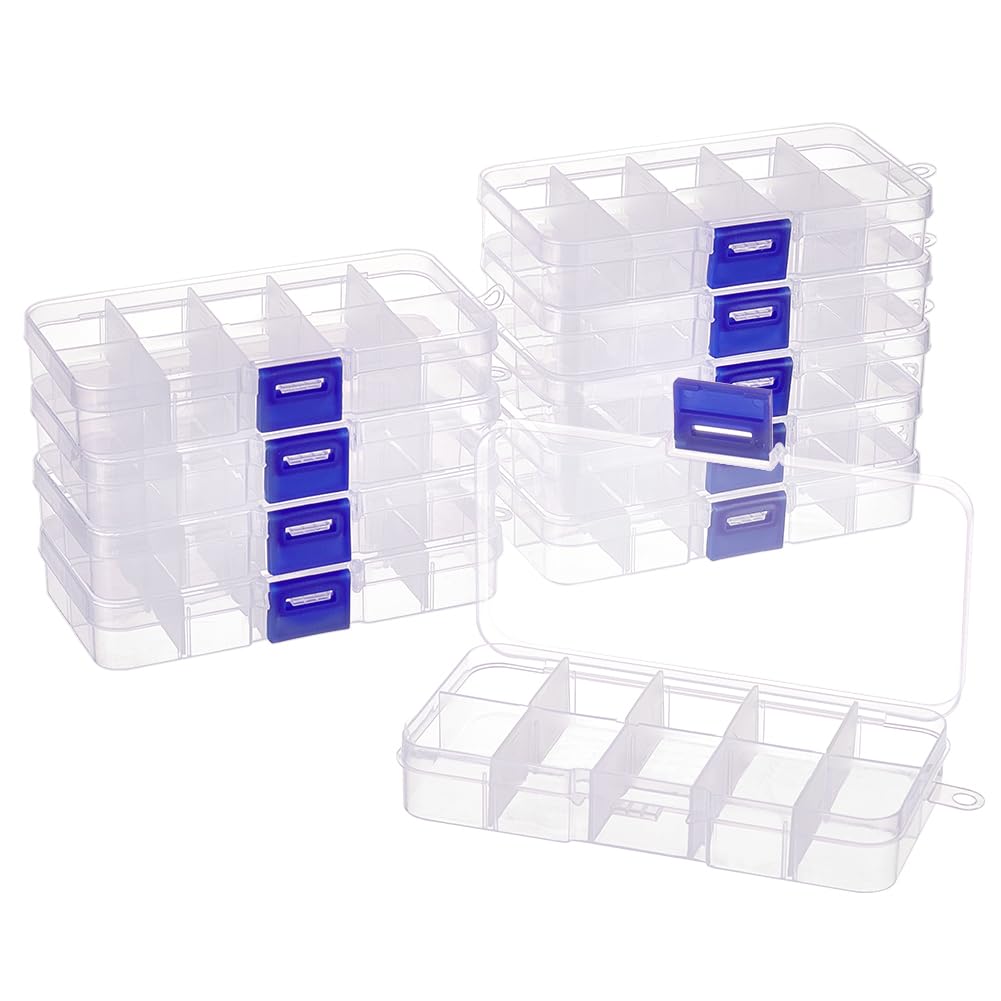 NBEADS 10 Pcs 10 Grids Plastic Organizer Box, Clear Plastic Jewelry Dividers Box Organizer Mini Tackle Boxes Jewelry Storage Container for Beads Small Items Findings Storage, 5.04×2.7×0.87"