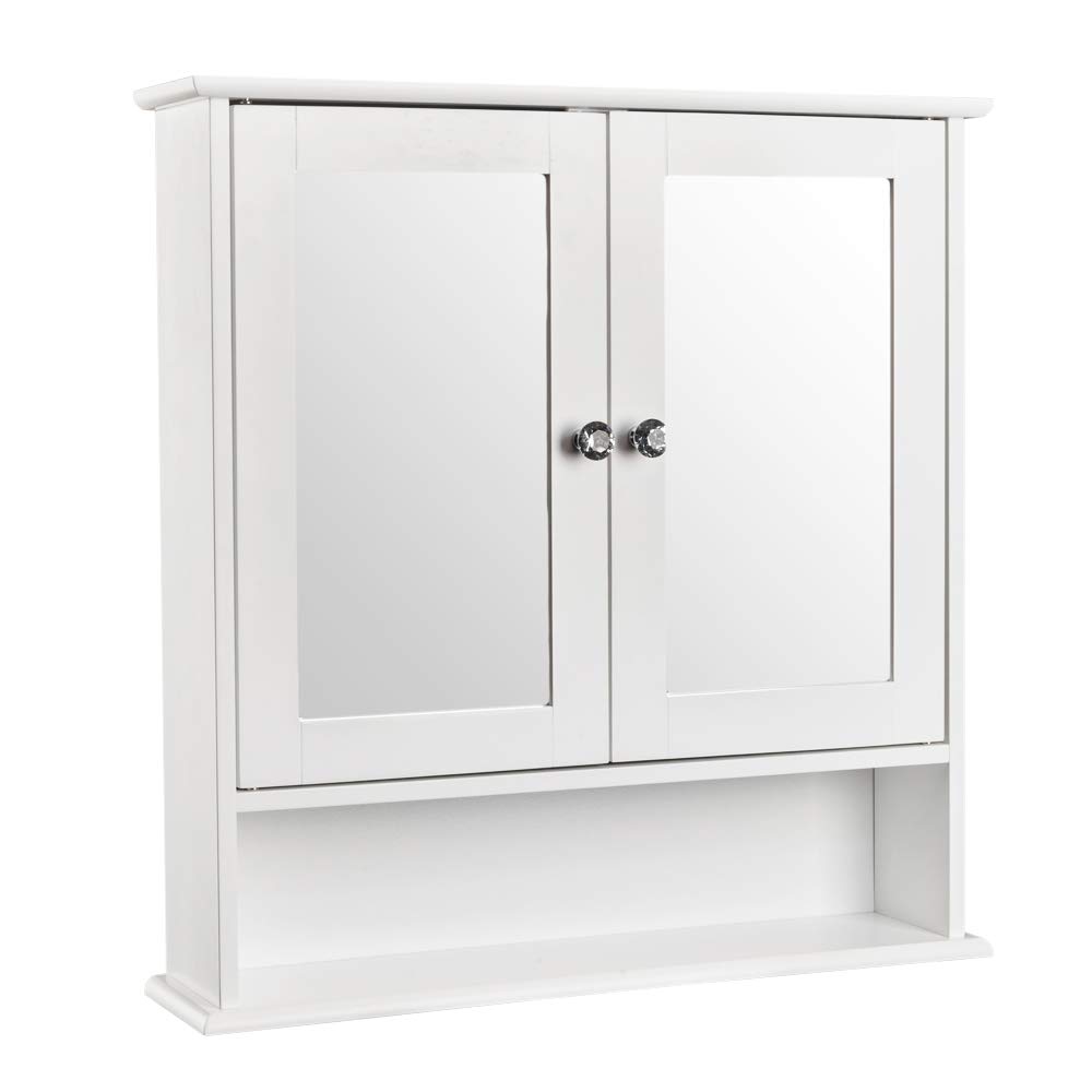 White Bathroom Cabinet - Medicine Cabinet with Mirror - Wall Mounted Bathroom Storage Cabinet - Bathroom Wall Cabinet - Over The Toilet Storage Cabinet - 2 Door Adjustable Shelf and Bottom Fix Shelves